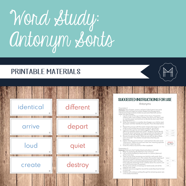 Word Study: Antonym Matching Cards – themodernmontessoriguide