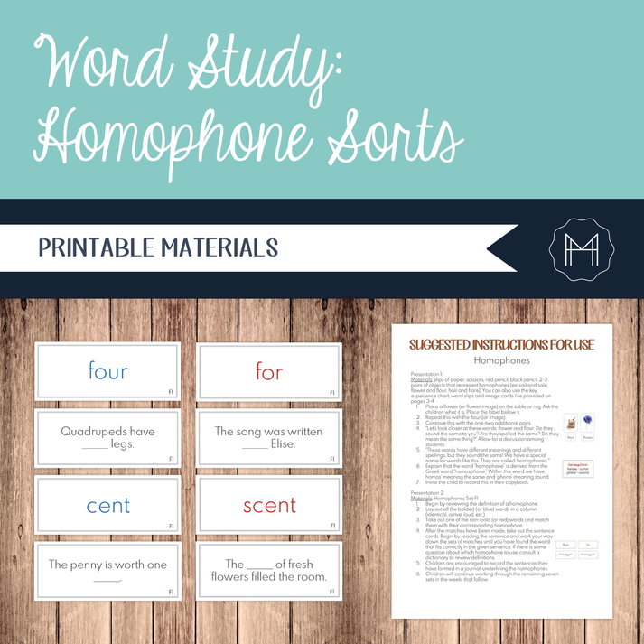 Word Study: Homophone Matching Cards – themodernmontessoriguide