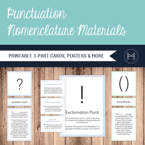 Punctuation 3-Part Cards, Posters, and Game – themodernmontessoriguide