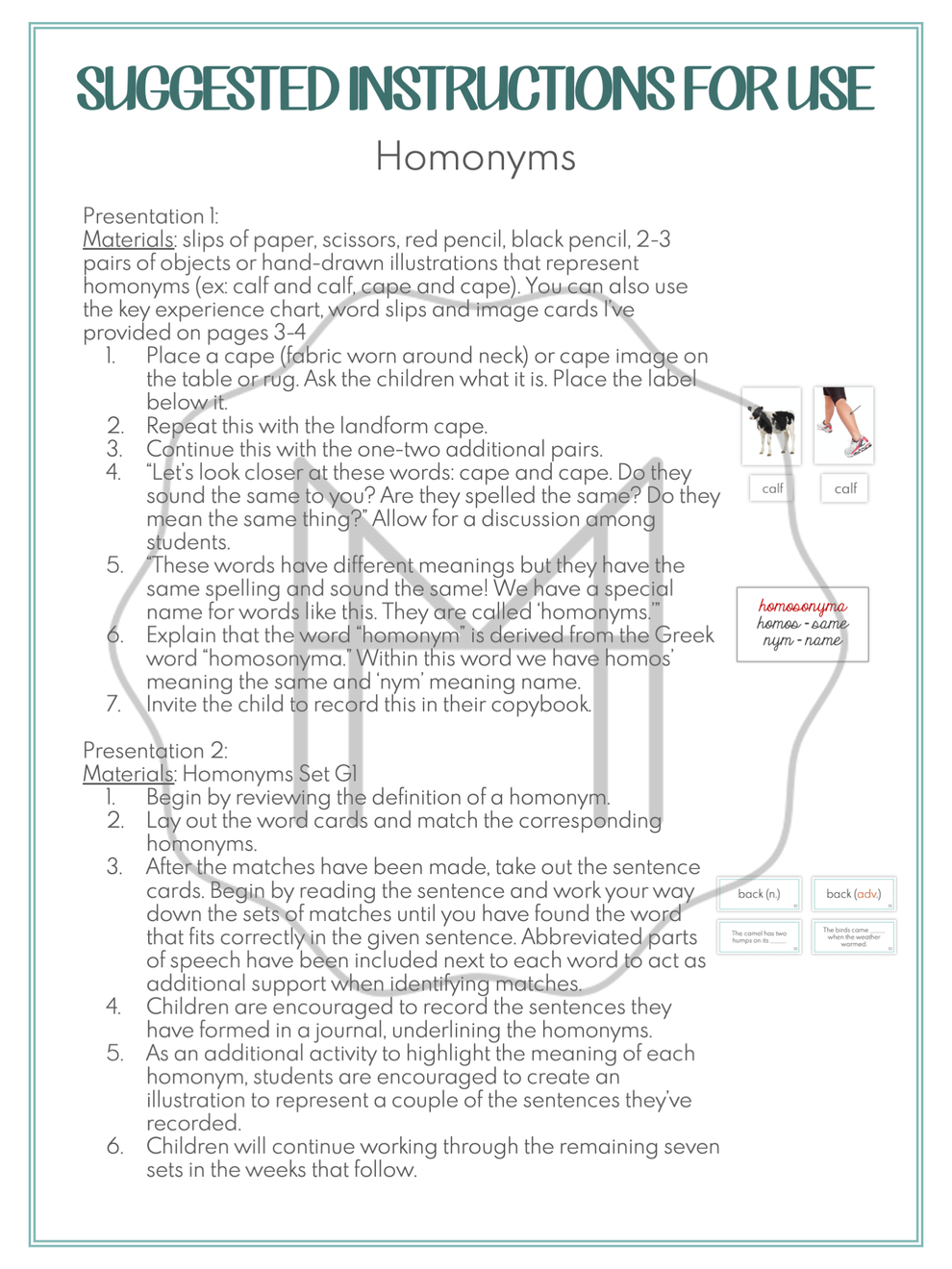 Word Study: Homograph Matching Cards – themodernmontessoriguide