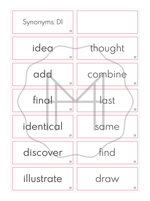 Word Study: Synonyms Matching Cards – themodernmontessoriguide