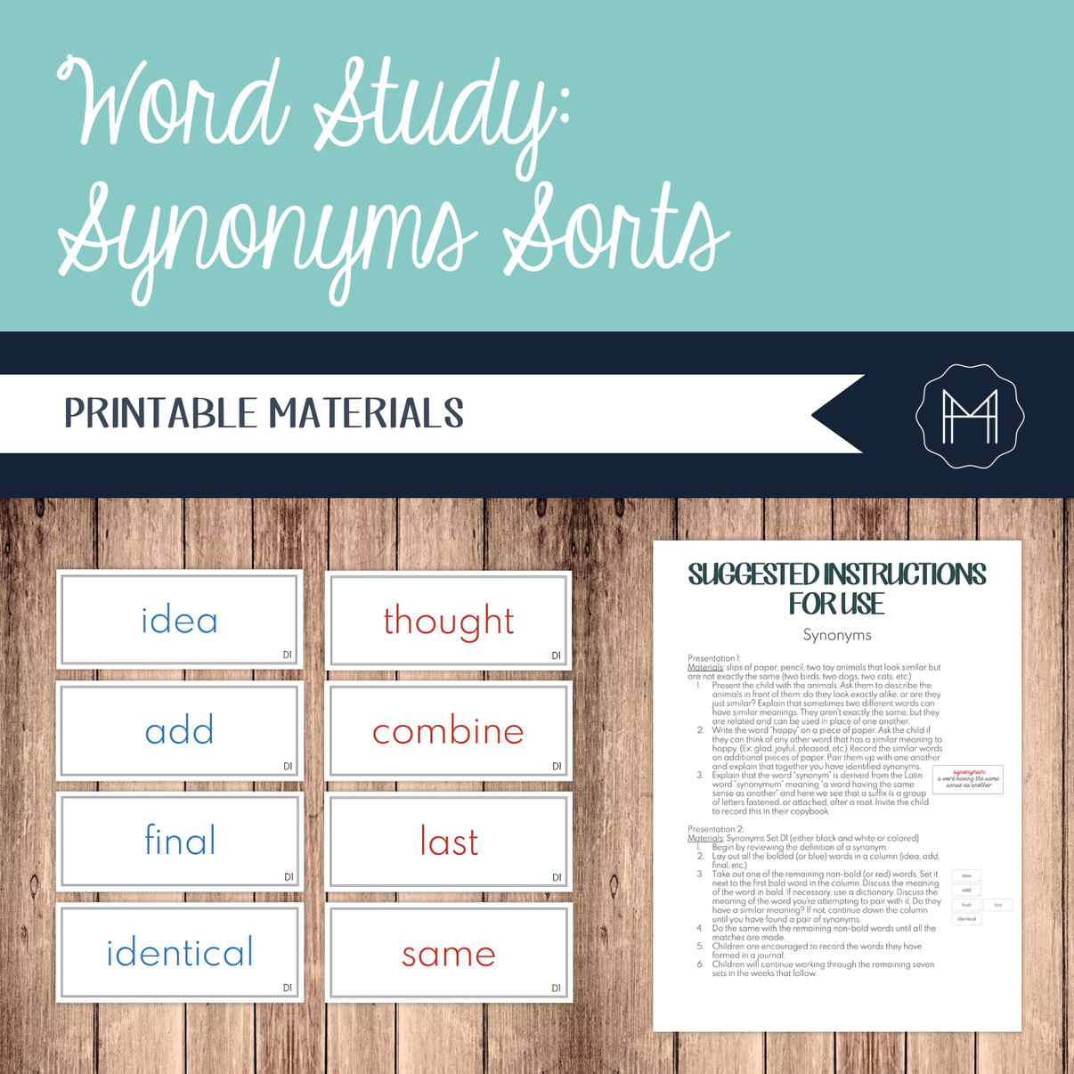 Word Study: Synonyms Matching Cards – themodernmontessoriguide