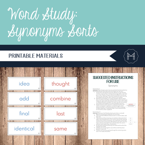 Word Study: Synonyms Matching Cards – themodernmontessoriguide