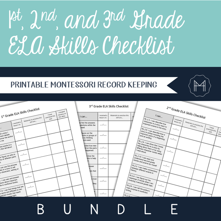 BUNDLE! 1st-3rd Grade ELA Skills Checklist- Montessori Record Keeping ...