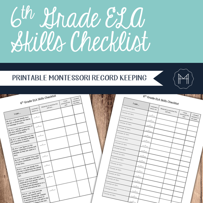 6th Grade ELA Skills Checklist- Montessori Record Keeping ...