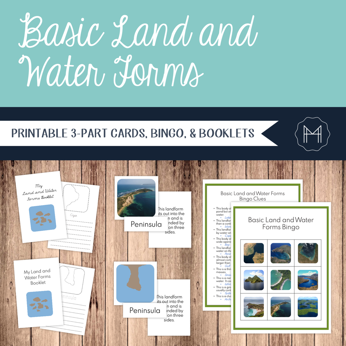 Basic Land and Water Forms 3-Part Cards – themodernmontessoriguide