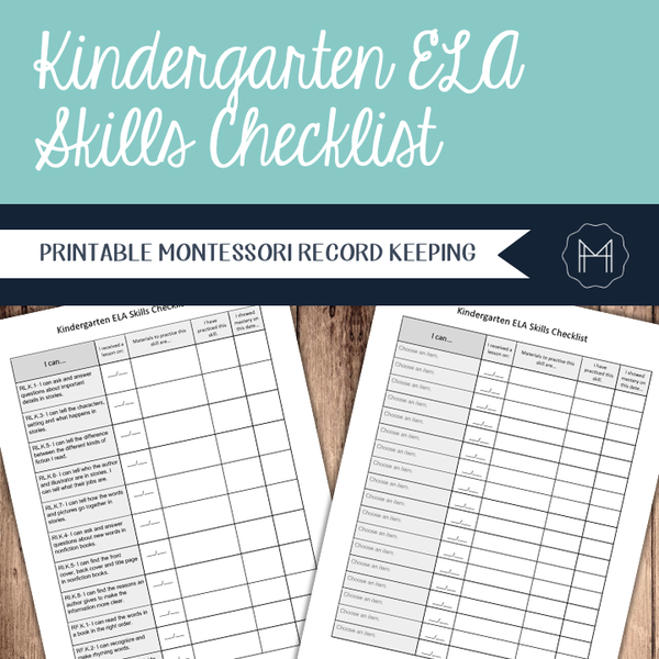 Kindergarten ELA Skills Checklist- Montessori Record Keeping ...