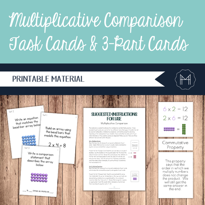 Multiplicative Comparison Using Montessori Bead Bars - Task Cards & 3 ...