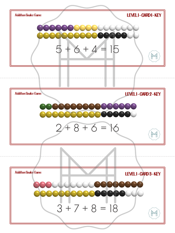 Addition Snake Game Task Cards – themodernmontessoriguide