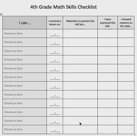 1st Grade Math Skills Checklist- Montessori Record Keeping ...